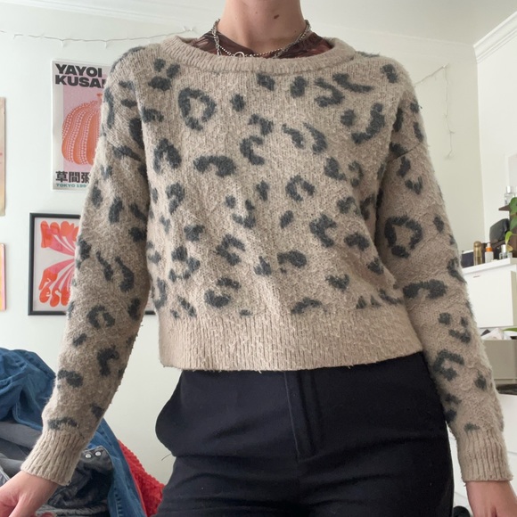 Abercrombie & Fitch | Sweaters | Cheetah Print Leopard Print Tan And Grey Cropped Sweater So ...